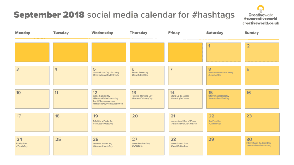 Your September Social Media Calendar 2018 - creativeworld