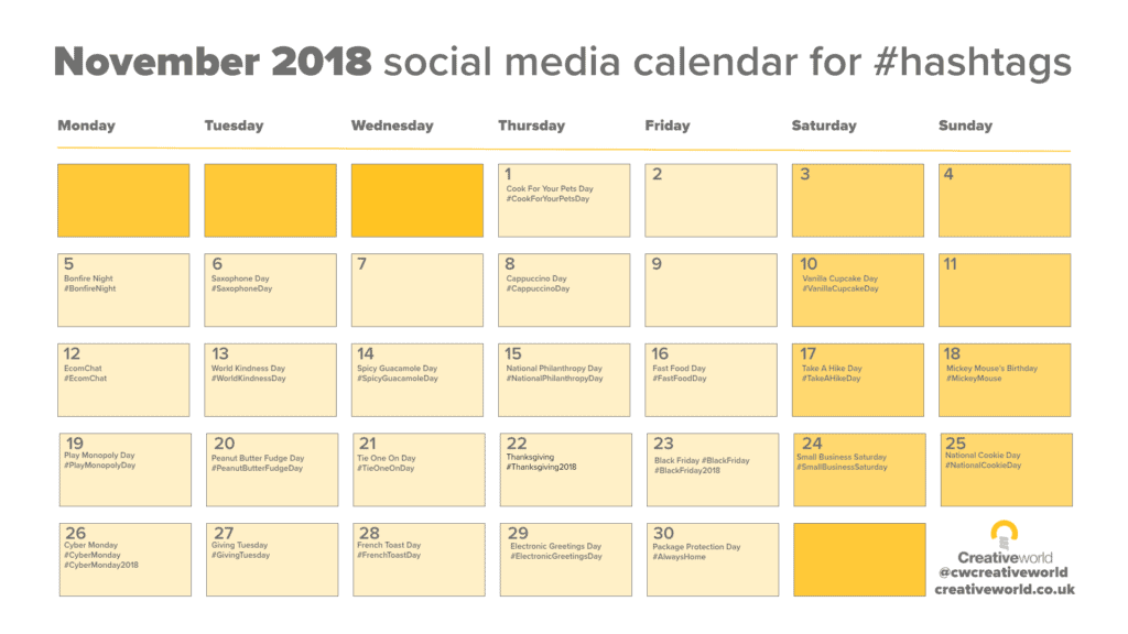 Your November Social Media Calendar 2018 - creativeworld